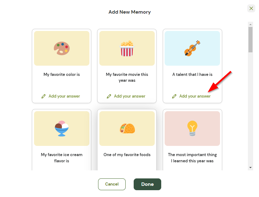 Creating and Adding Memories to Custom Pages