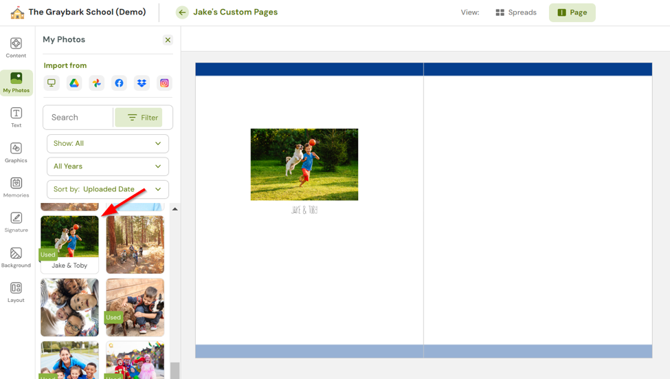 Adding Photos to Custom Pages
