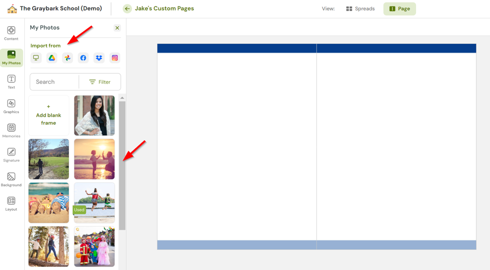 Adding Photos to Custom Pages