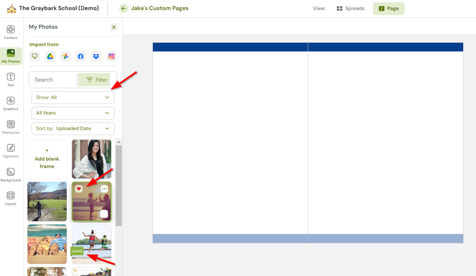 Adding Photos to Custom Pages