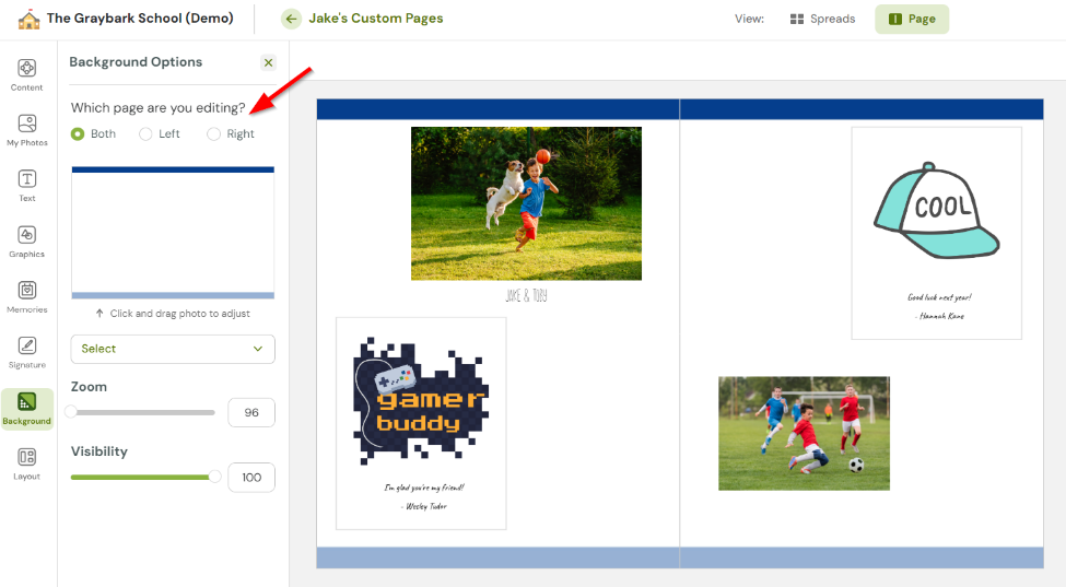Changing the Background on Custom Pages
