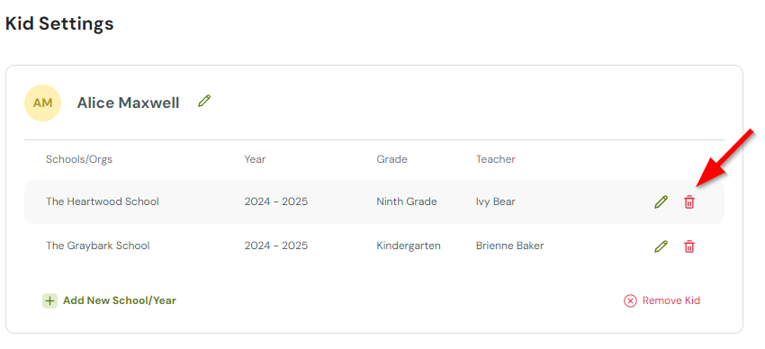 Update School and School Year for Your Child