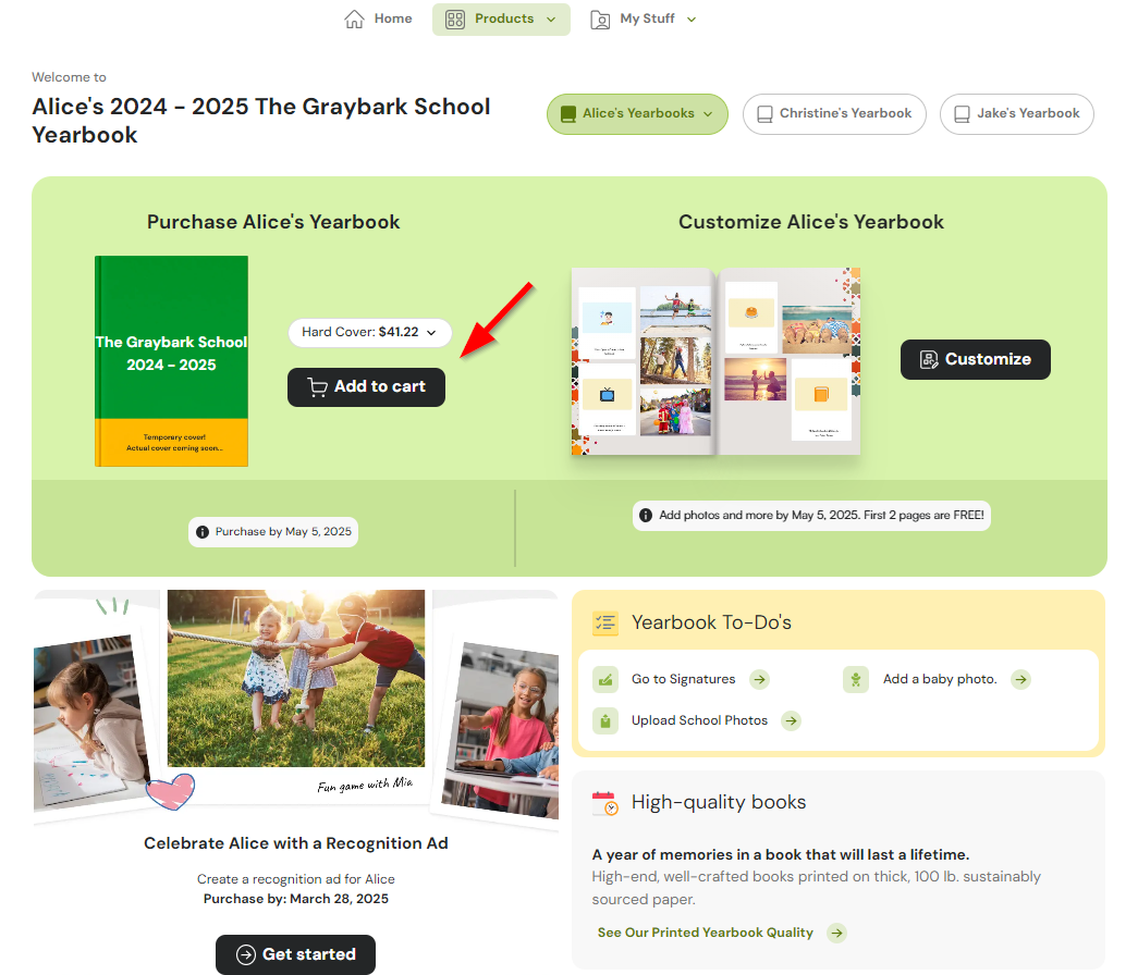 Buying a Yearbook for the Current Year