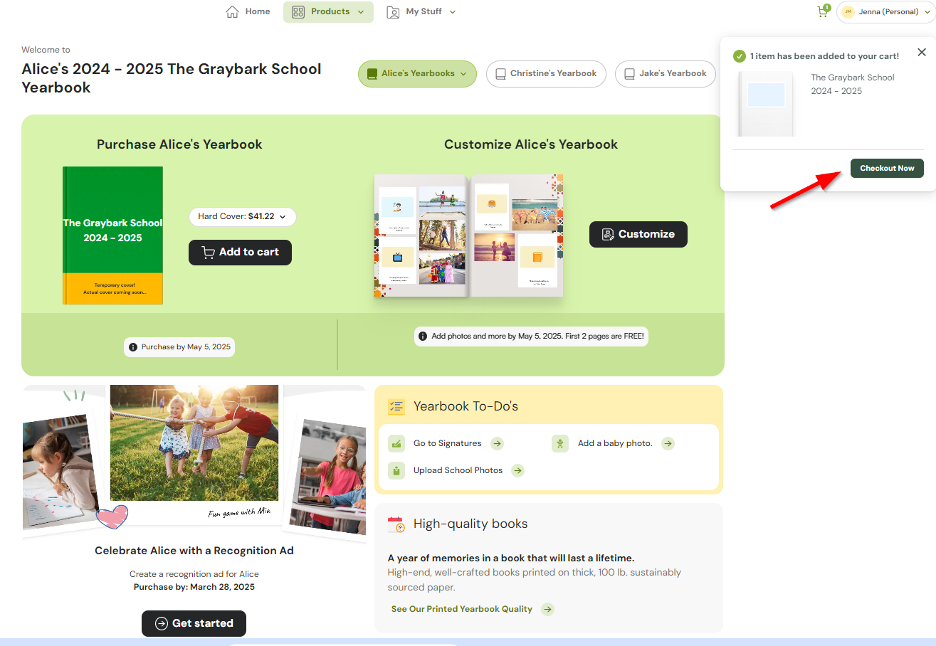 Buying a Yearbook for the Current Year