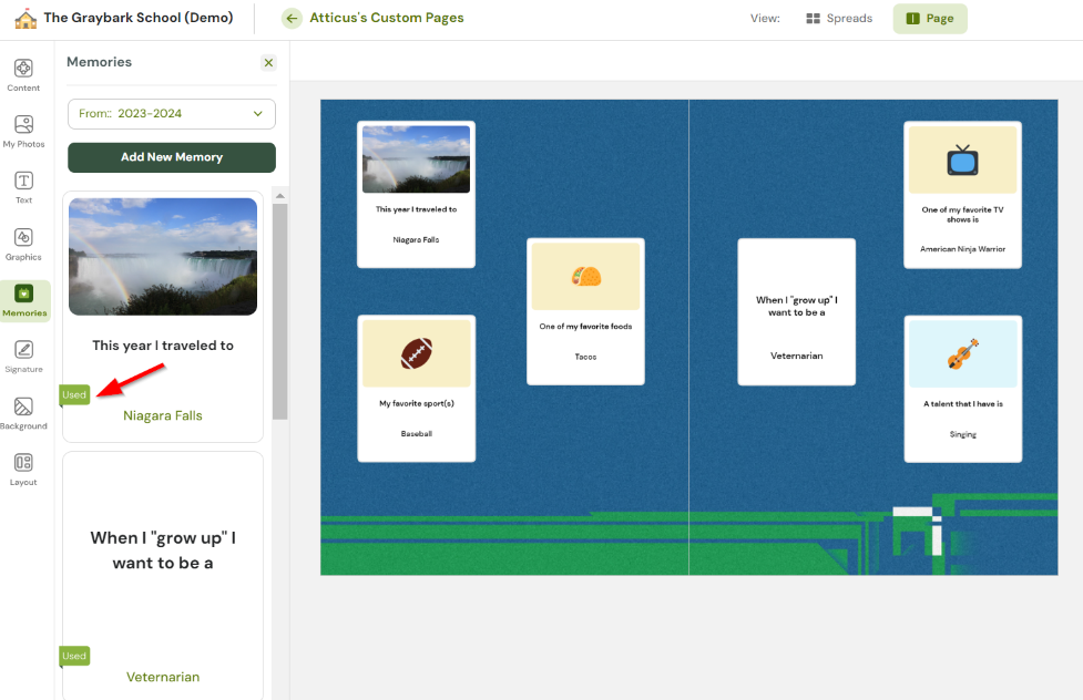 Creating and Adding Memories to Custom Pages