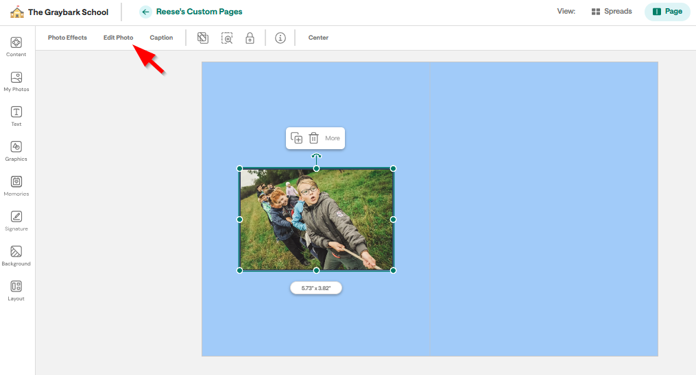 Editing Photos On Custom Pages
